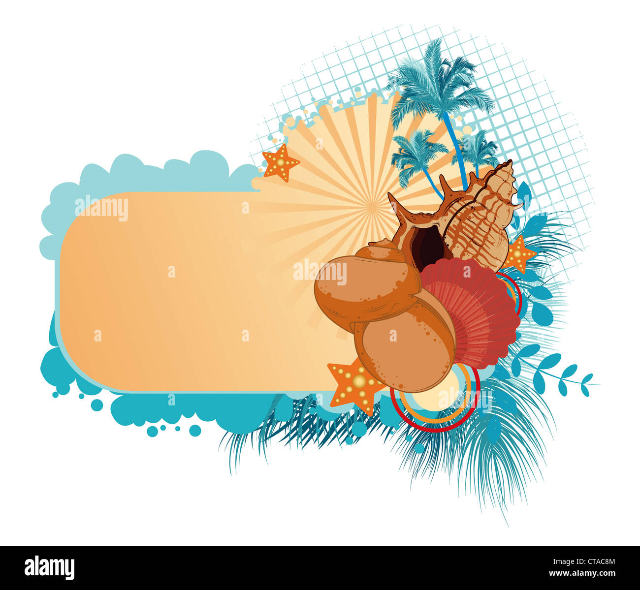 vector summer illustration with sea creatures Stock Photo - Alamy