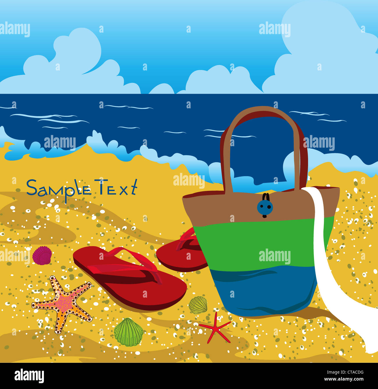 vector summer background with sea creatures Stock Photo - Alamy