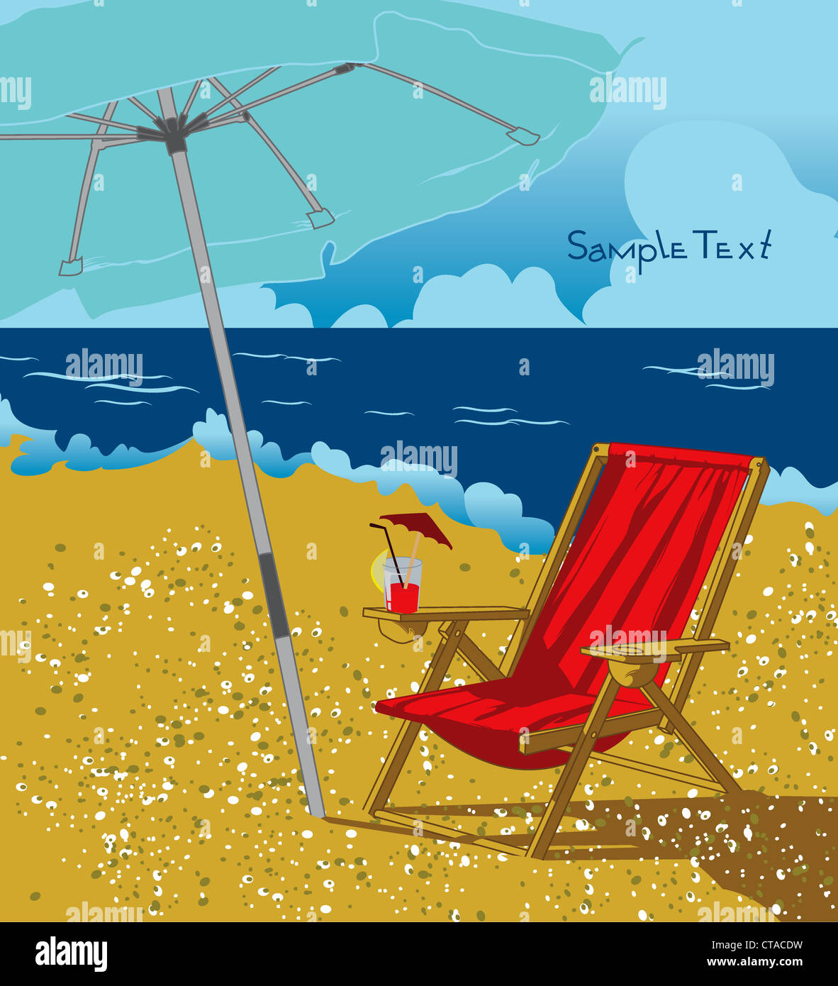 vector summer background with long chair Stock Photo - Alamy