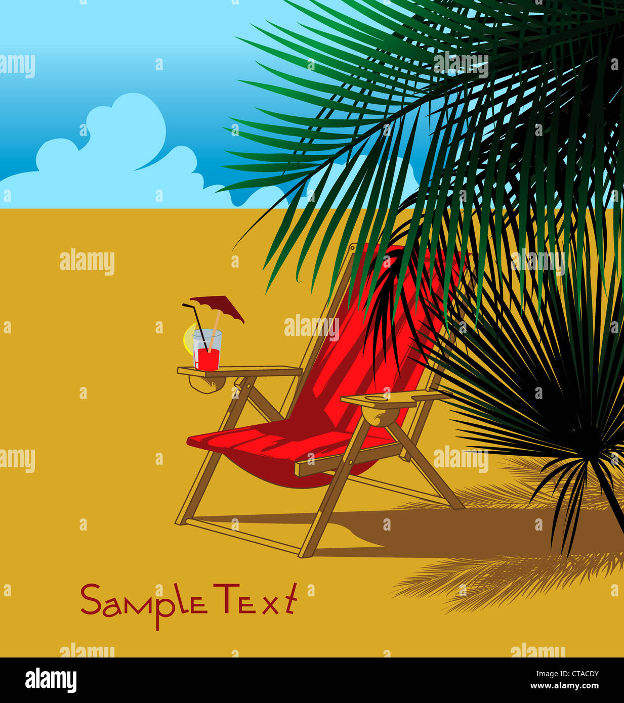 vector summer background with long chair Stock Photo - Alamy