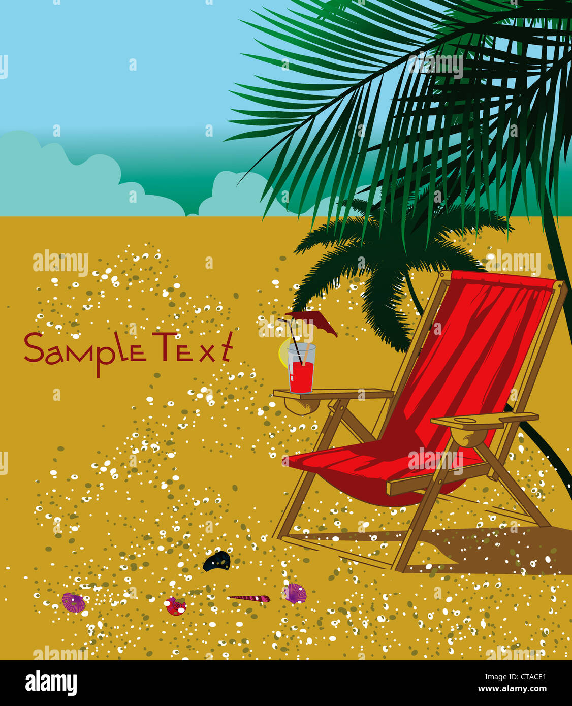 vector summer background with long chair Stock Photo - Alamy