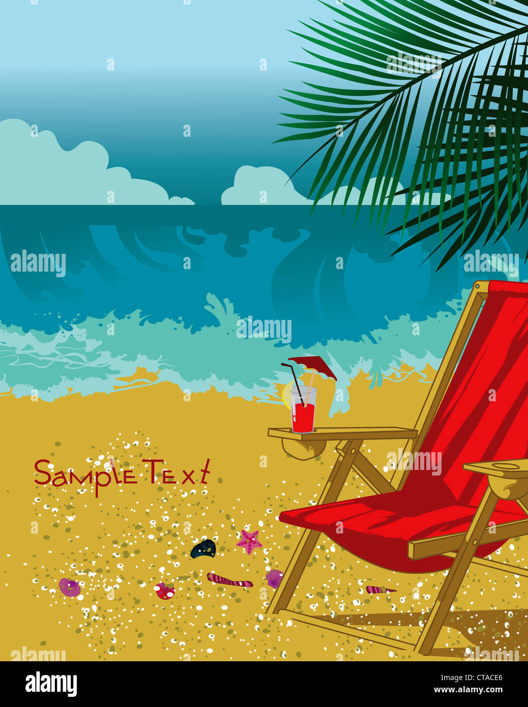 vector summer background with long chair Stock Photo - Alamy