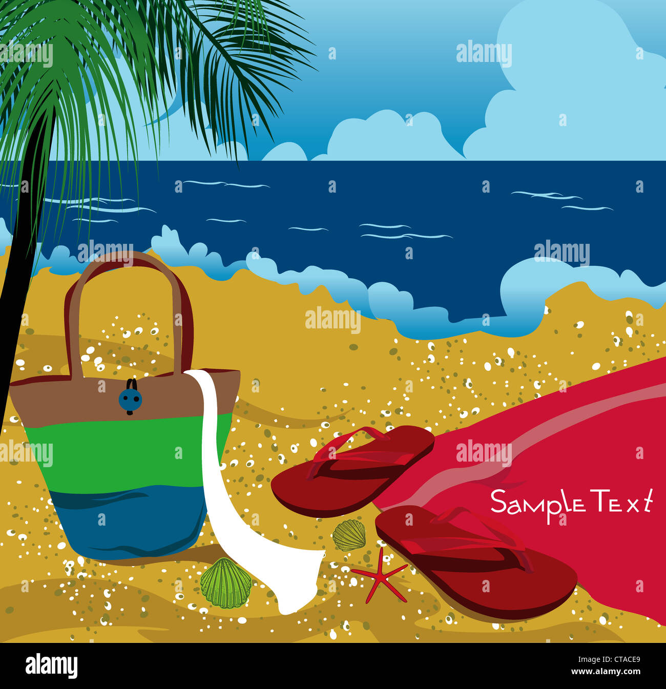vector summer background with sea creatures Stock Photo - Alamy