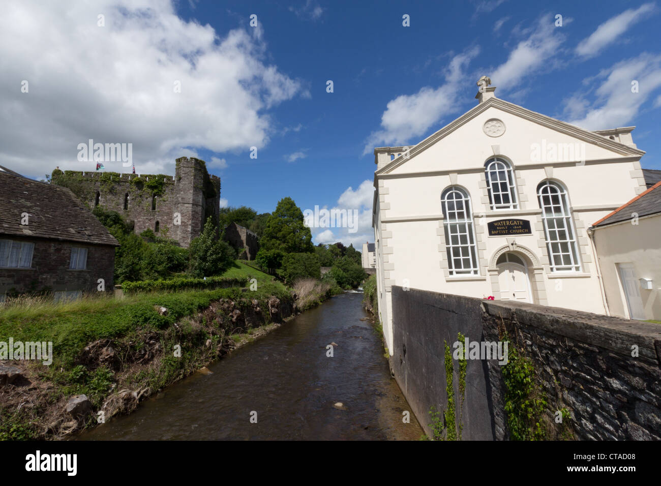 Watergate Chapel with Brecon Castle in the backgrounf Stock Photo - Alamy