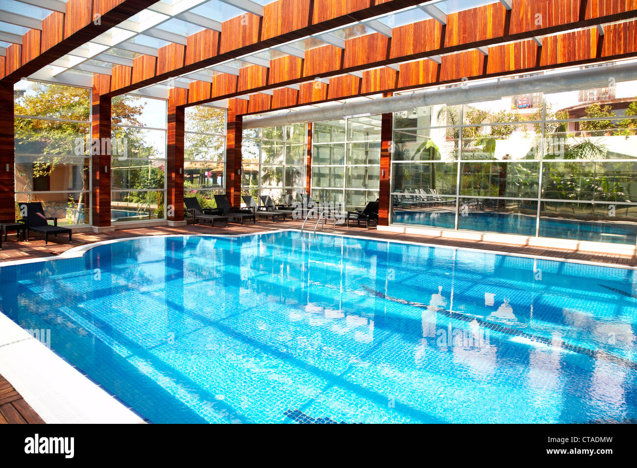 Interior, swimming pool with a glass roof Stock Photo - Alamy