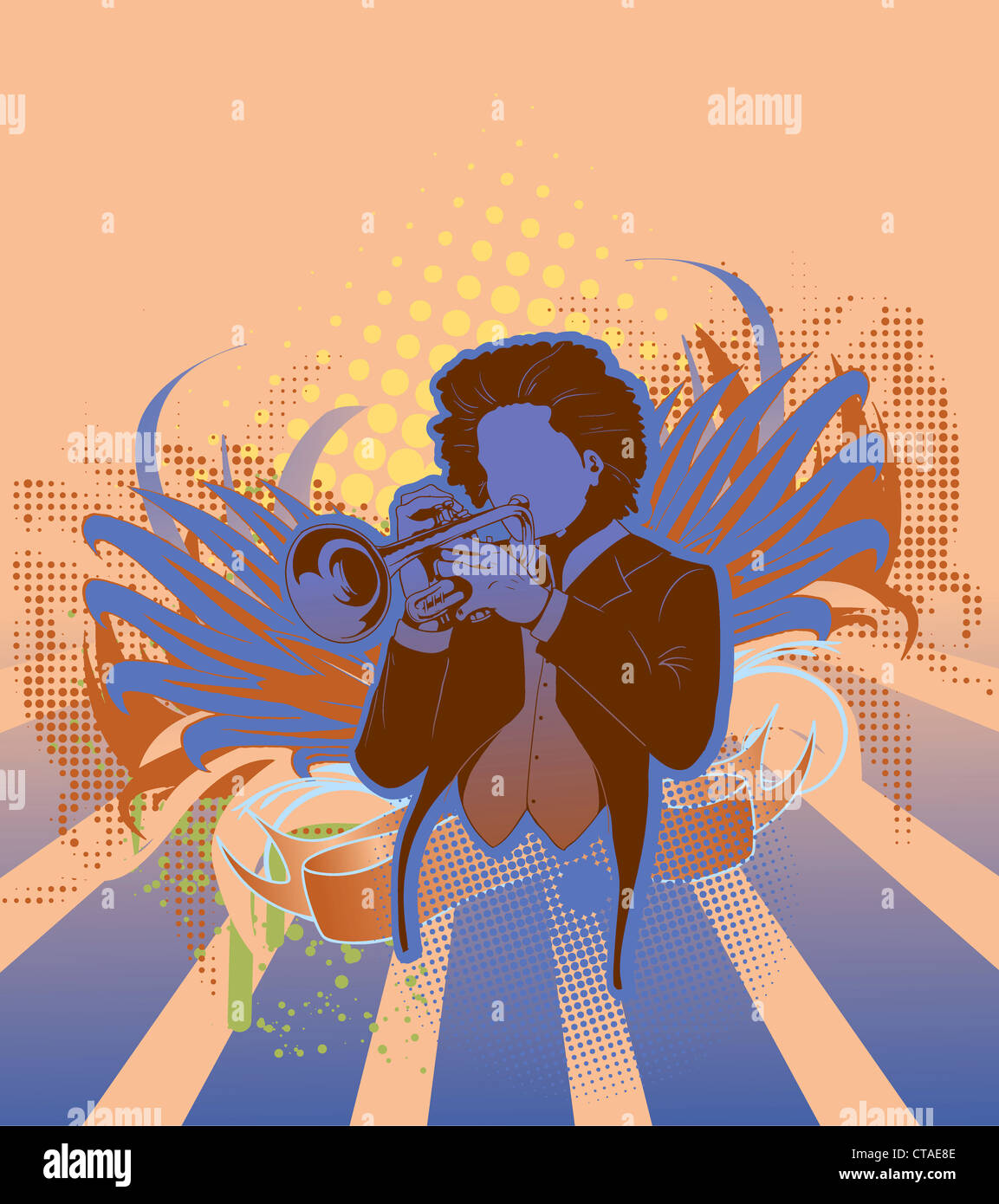 vector concert poster with trumpet player Stock Photo - Alamy