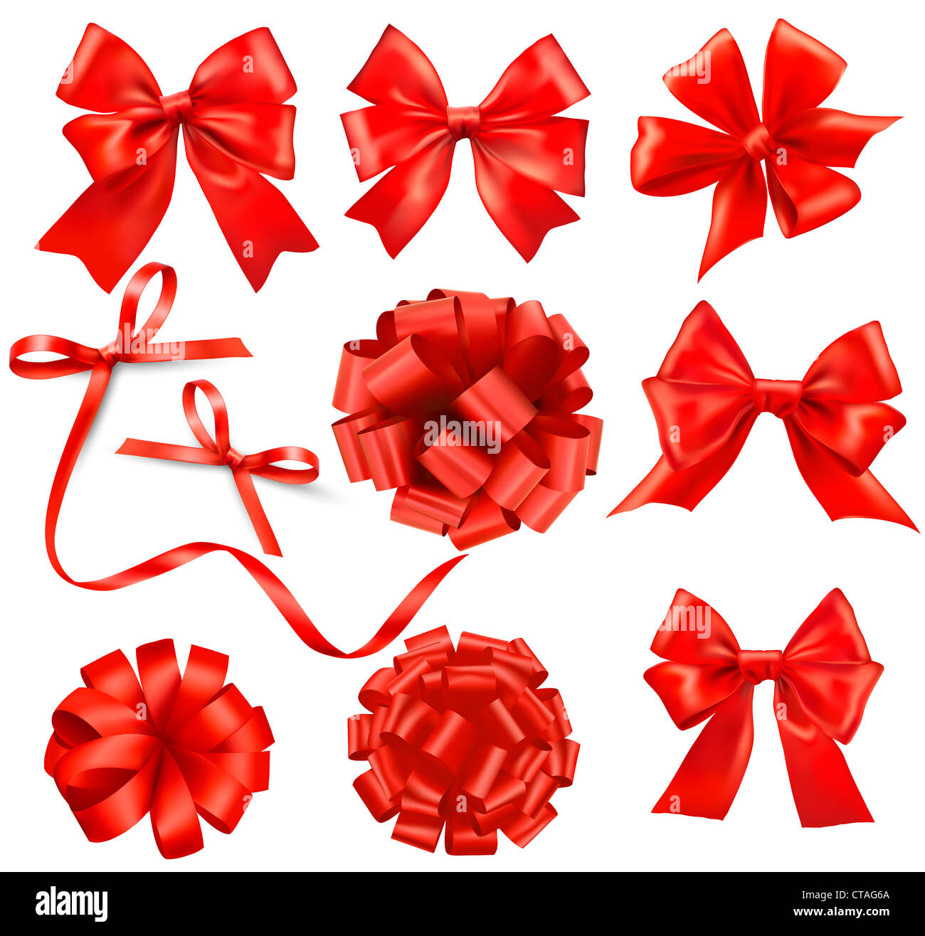 Big set of red gift bows with ribbons Stock Photo - Alamy