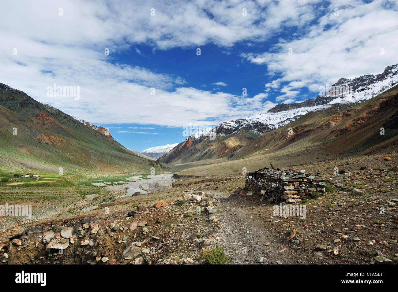 Mani wall near She, between Testa and Lakang Sumdo, Zanskar Range ...