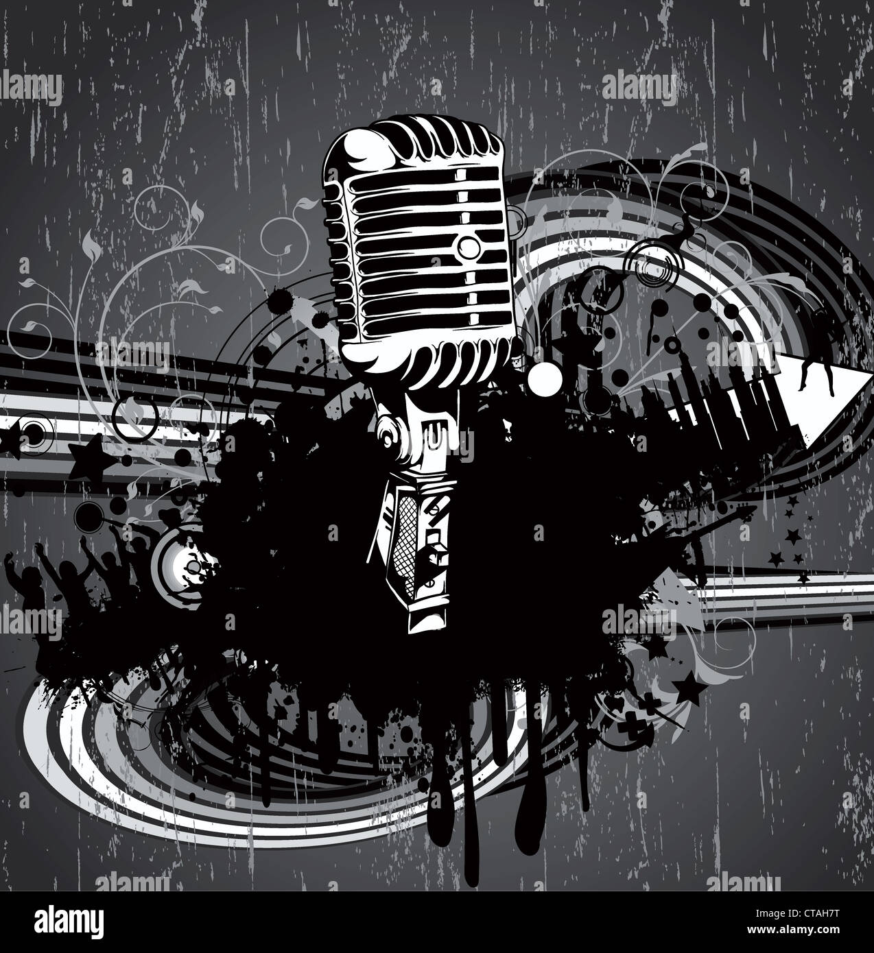 vector concert poster with microphone Stock Photo - Alamy