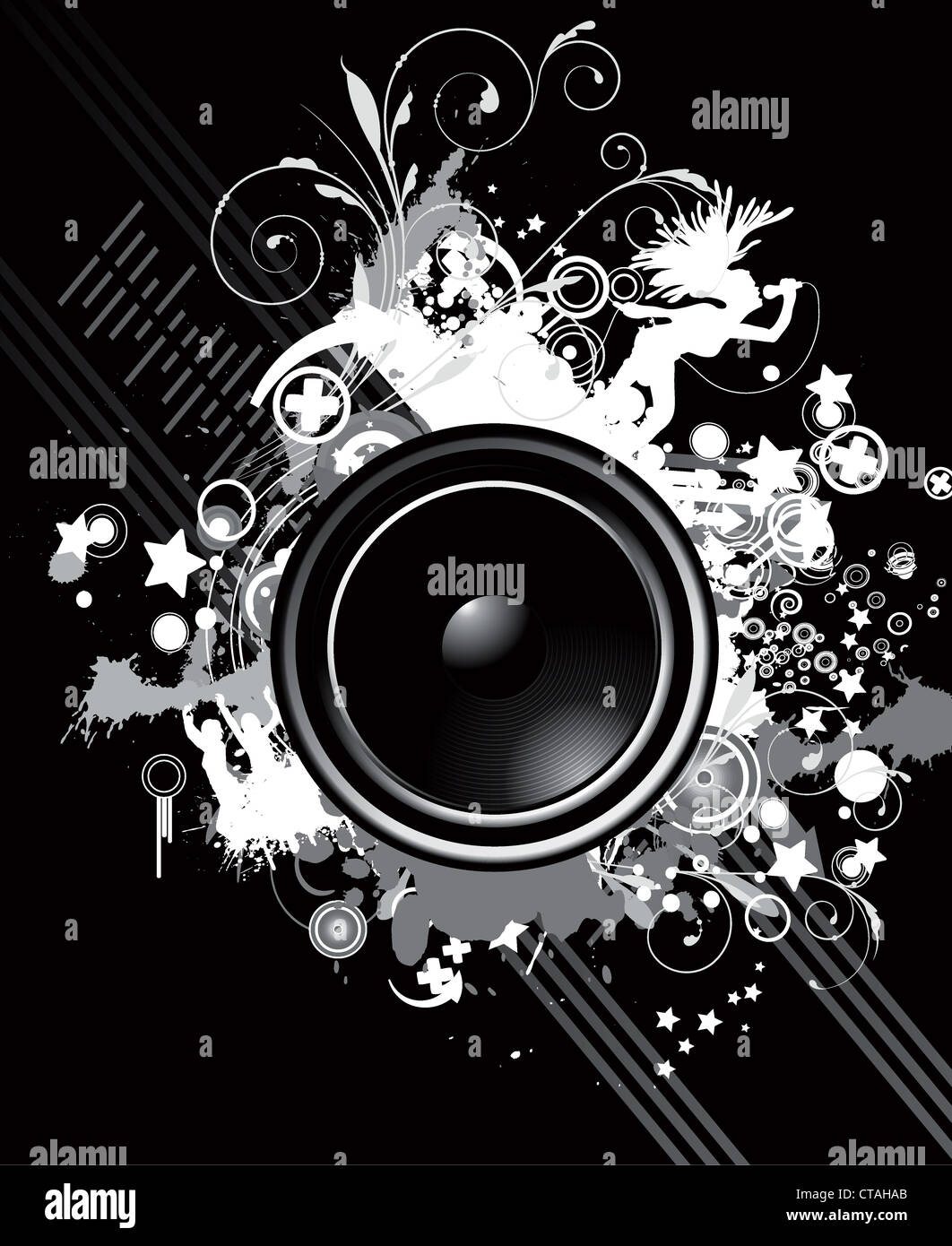 music poster with speaker vector background Stock Photo - Alamy