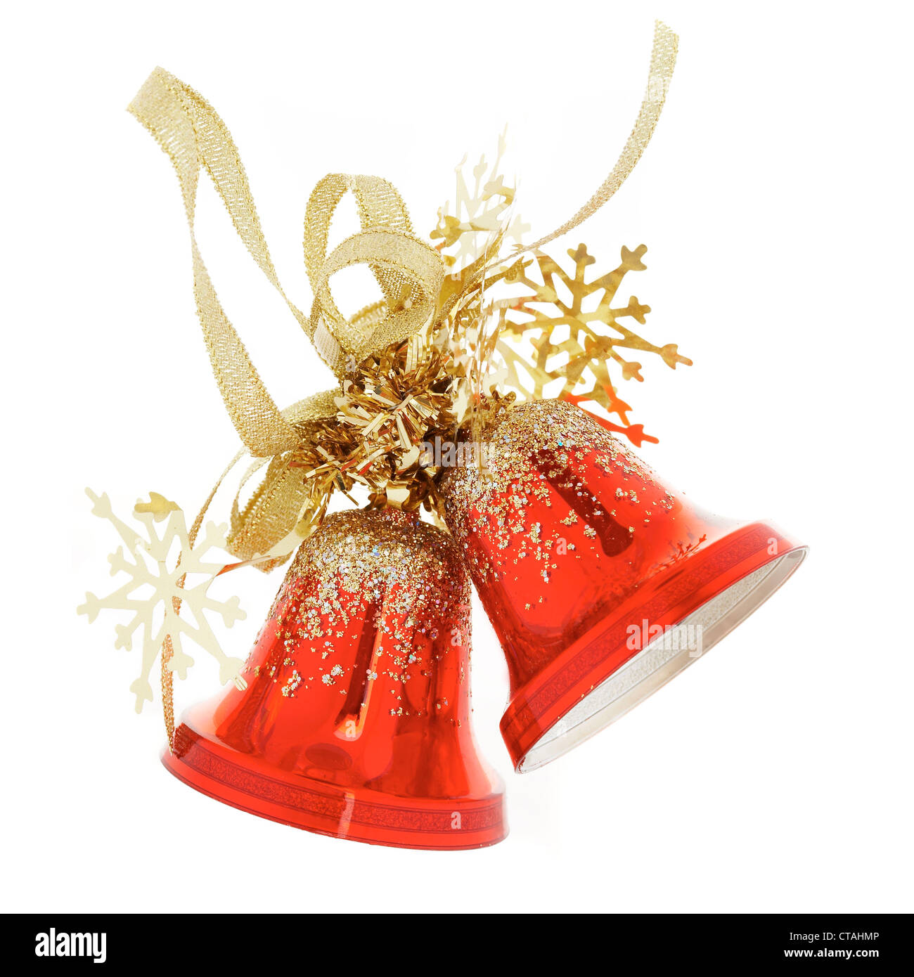 Two red handbells on a white background Stock Photo - Alamy