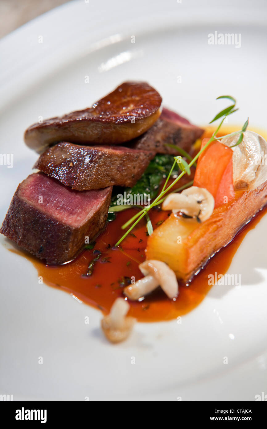 Pan-fried loin of springbok, port and fig jus, „pommes fondant ...