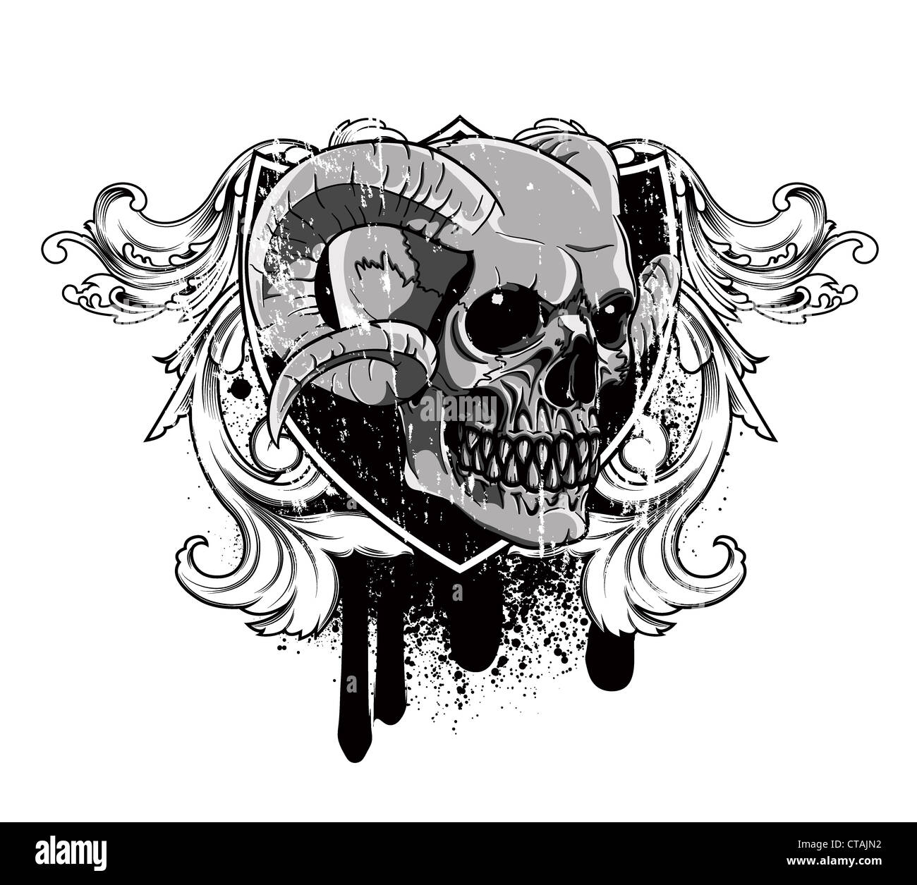 vector vintage emblem with skull Stock Photo - Alamy