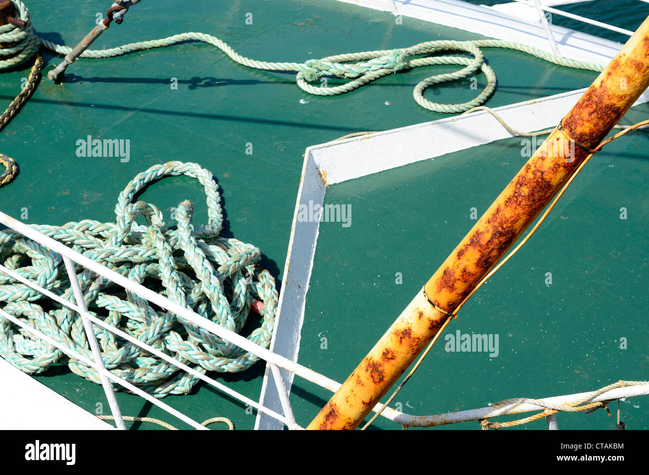 Deck of fishing trawler Newlyn UK Stock Photo - Alamy