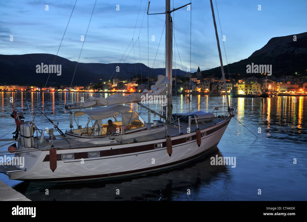Boat in Baska harbour, Krk Island, Kvarnen Gulf, Croatia Stock Photo ...