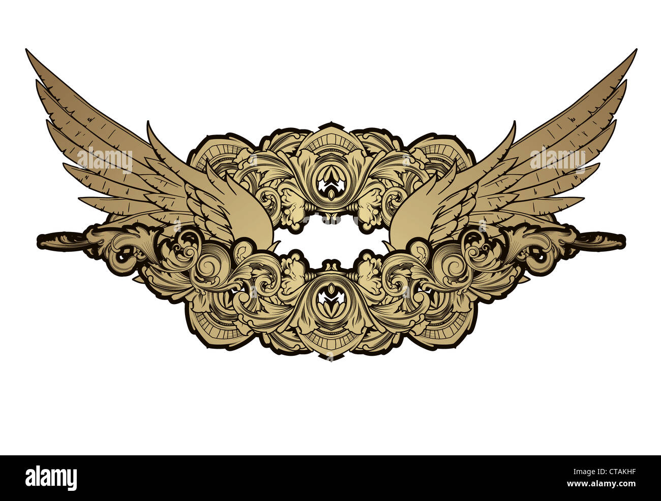 vector vintage emblem with wings and floral Stock Photo - Alamy