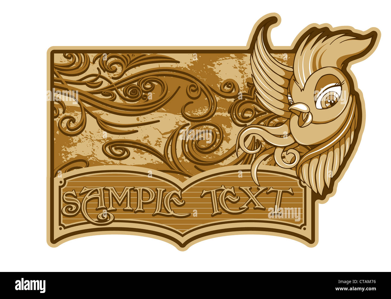 vector vintage label with floral and bird Stock Photo - Alamy