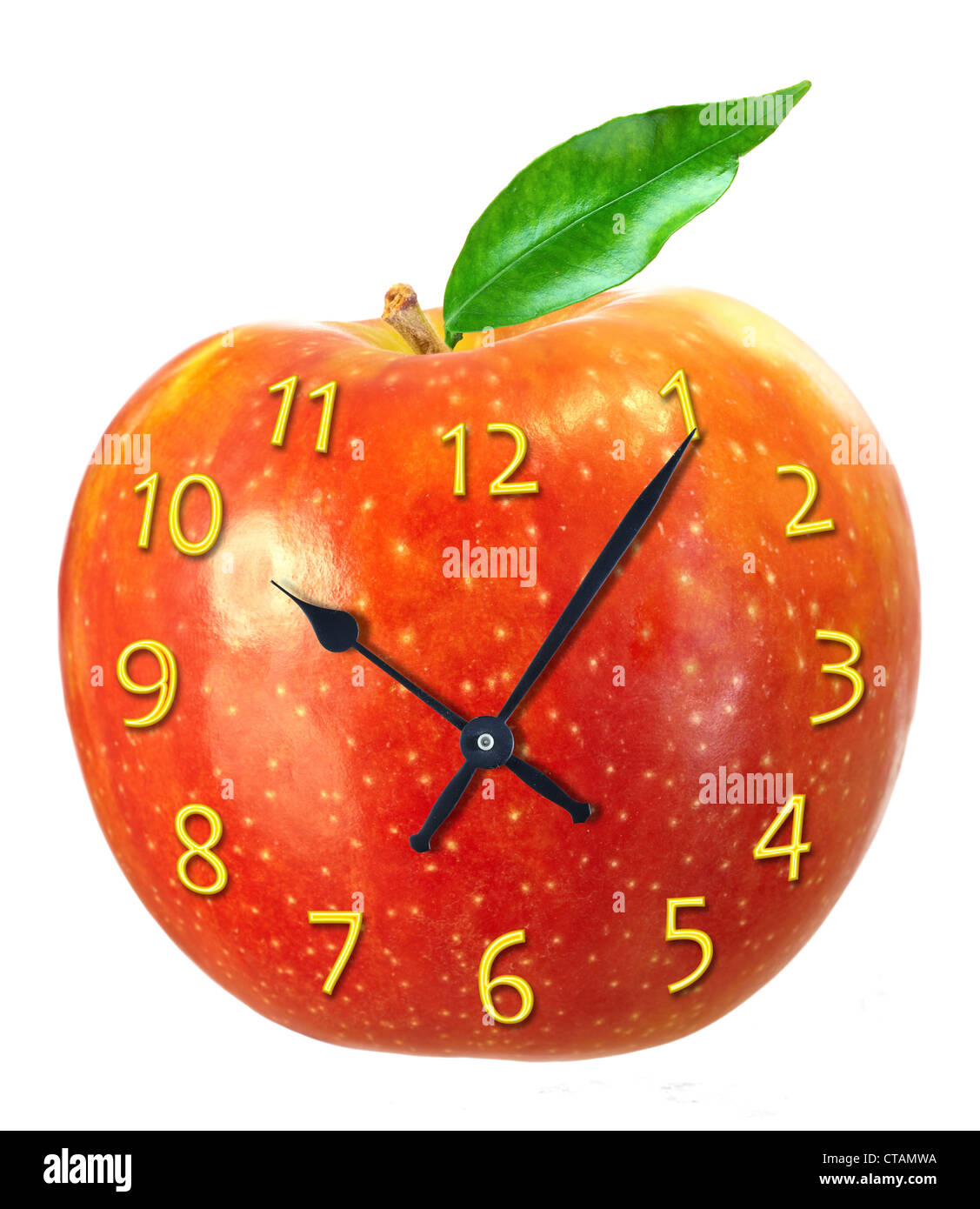 apple clock on a white background Stock Photo - Alamy