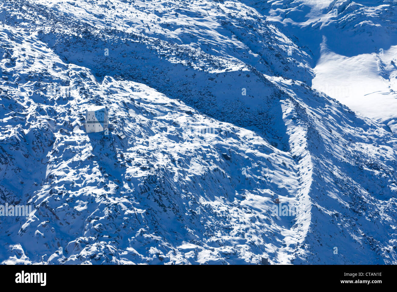A hut in the mountains, the New Monte Rosa Hut, Alps, Zermatt, Valais ...