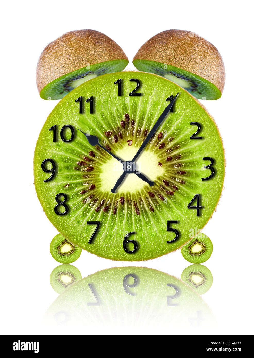 kiwi clock on a white background Stock Photo - Alamy