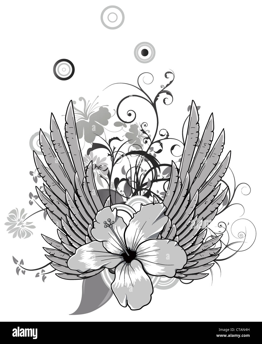 spring floral with wings vector illustration Stock Photo - Alamy