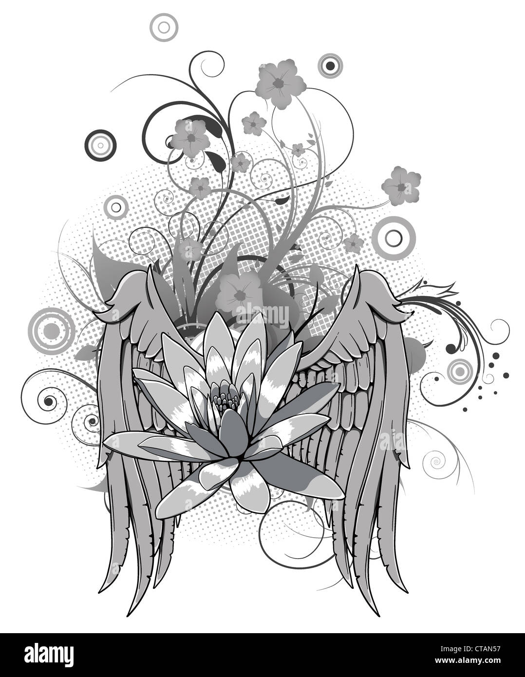 spring floral with wings vector illustration Stock Photo - Alamy