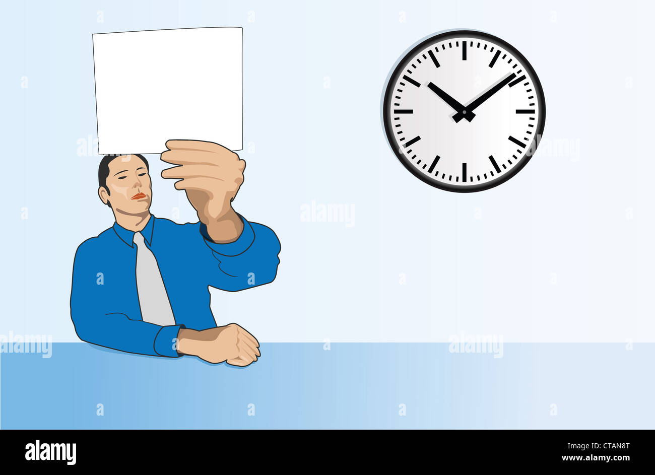 illustration of business man with no expression, holding a card or ...