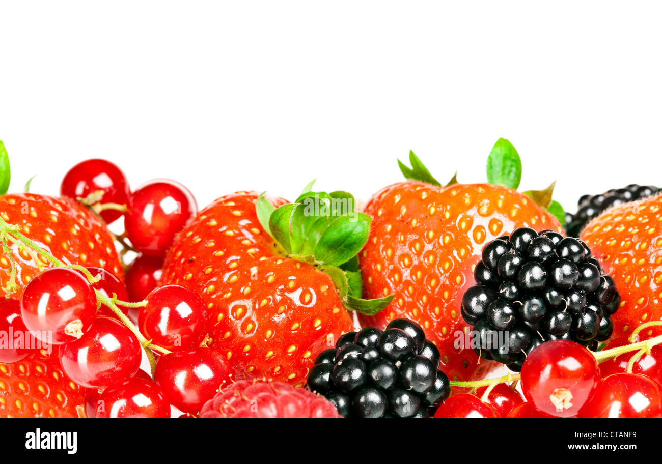 Different fresh berries on a white background Stock Photo - Alamy