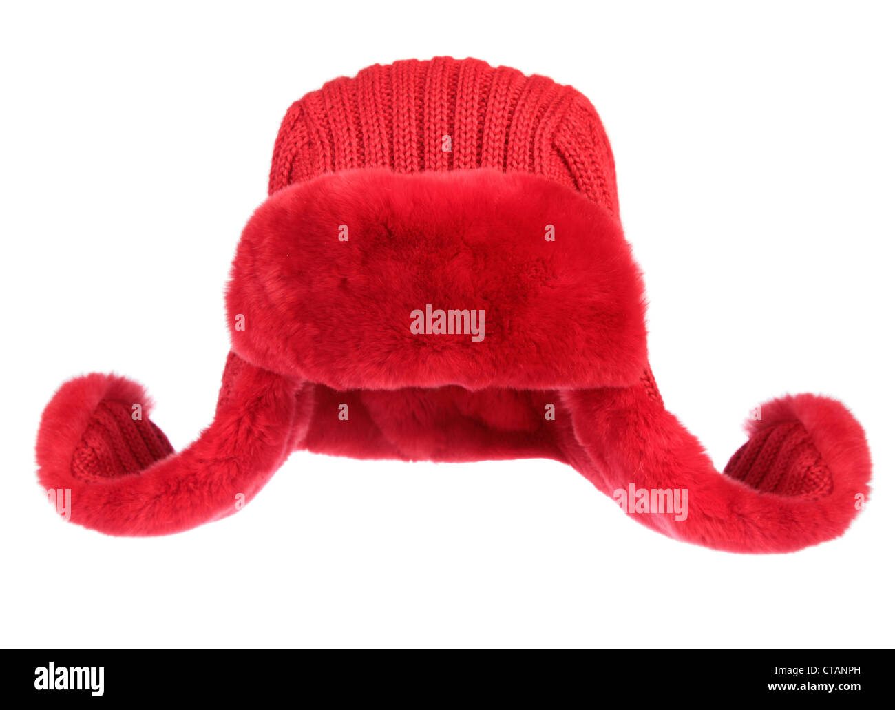 Red fur cap on a white background Stock Photo - Alamy