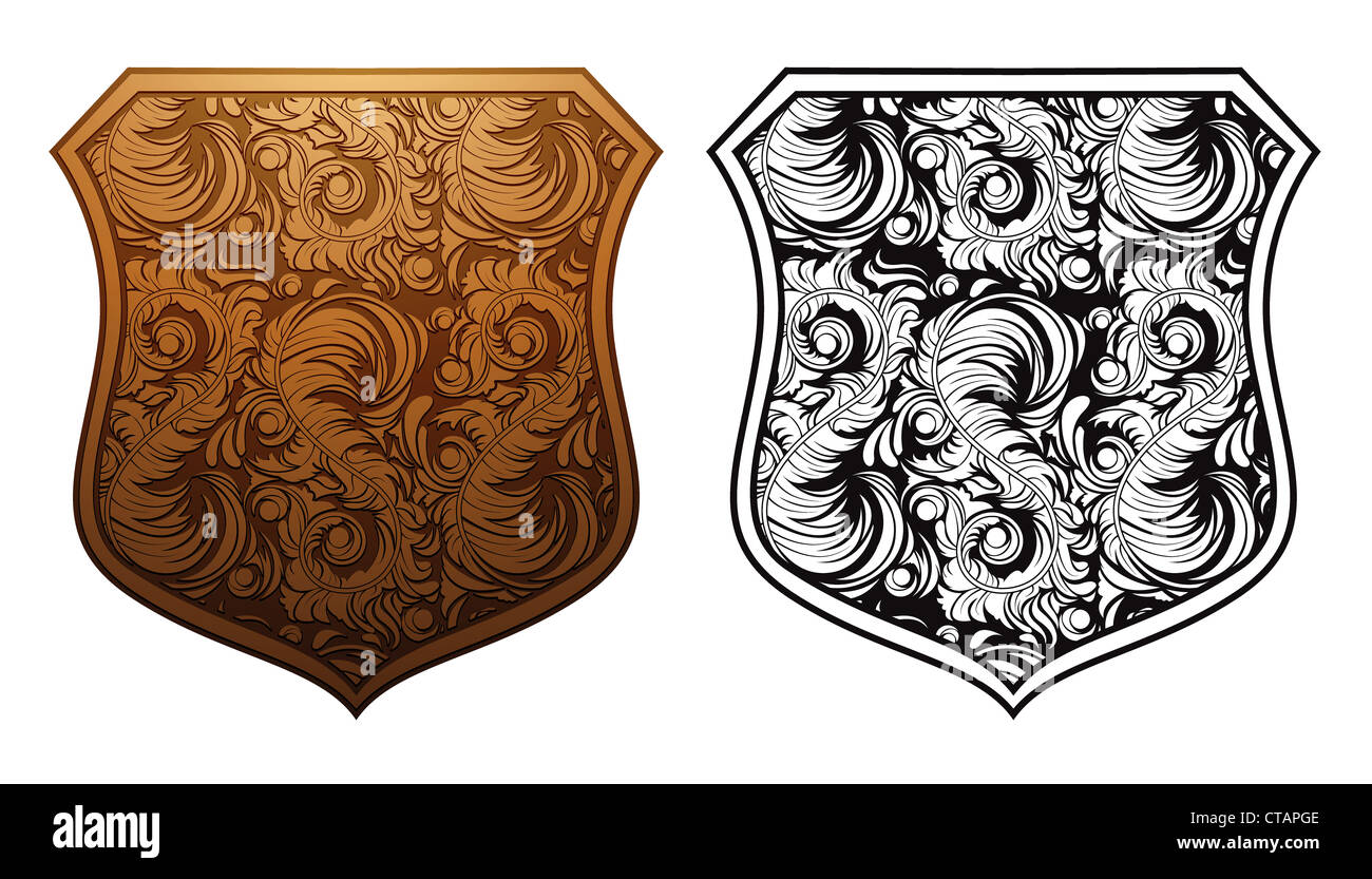 shield with floral vector illustration Stock Photo - Alamy