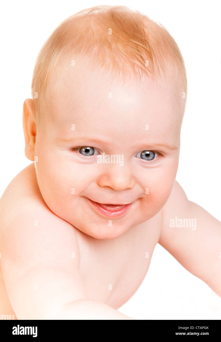 six-month-old baby on a white background Stock Photo - Alamy