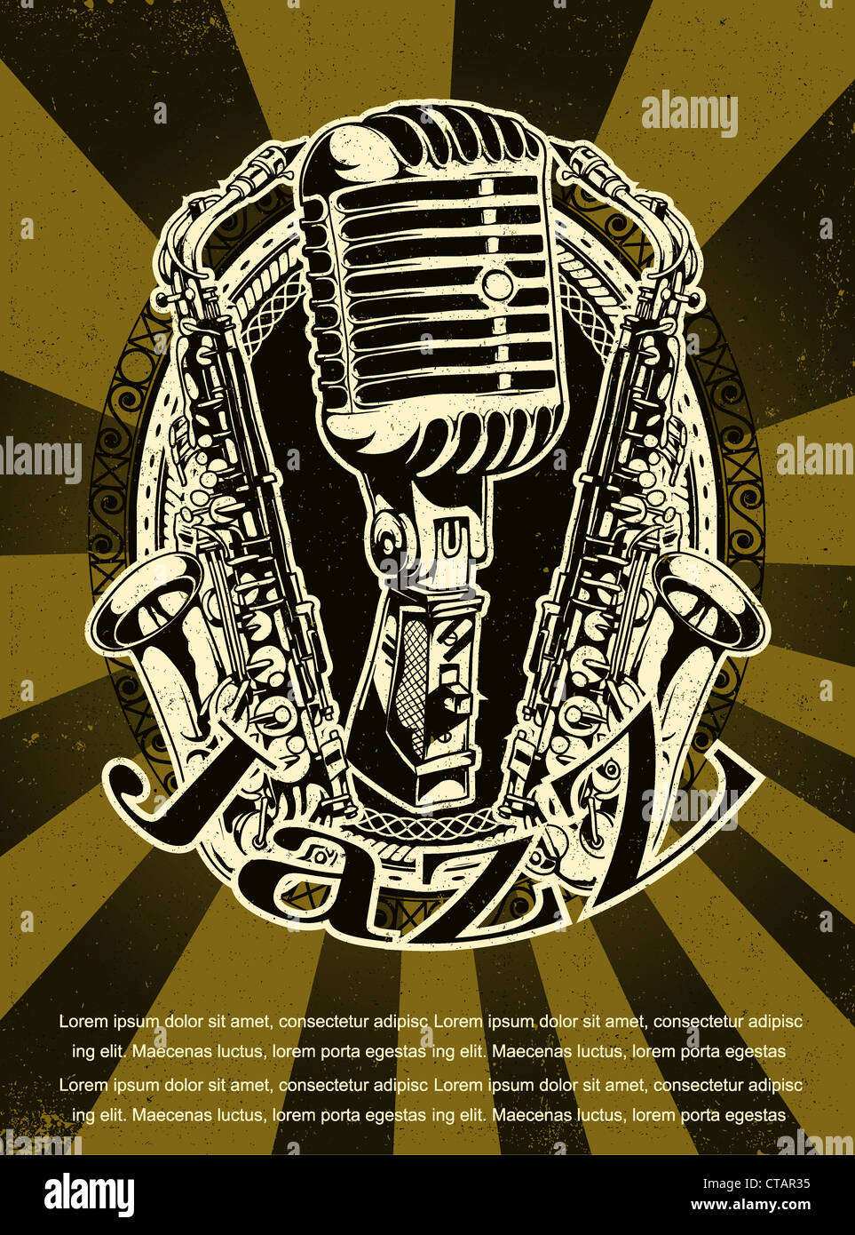 vector grunge concert poster with microphone and saxophone Stock Photo ...