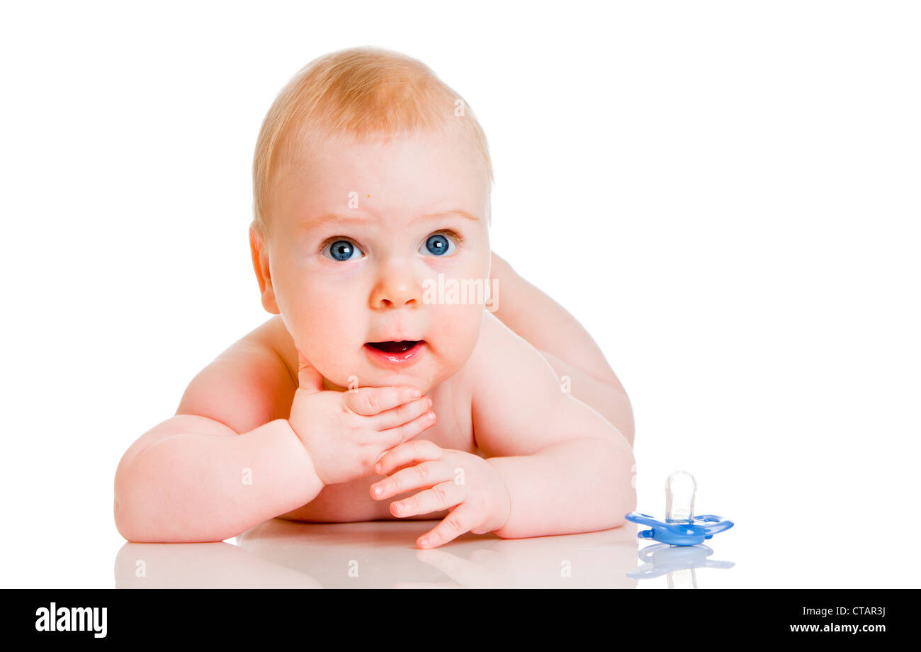 six-month-old baby on a white background Stock Photo - Alamy