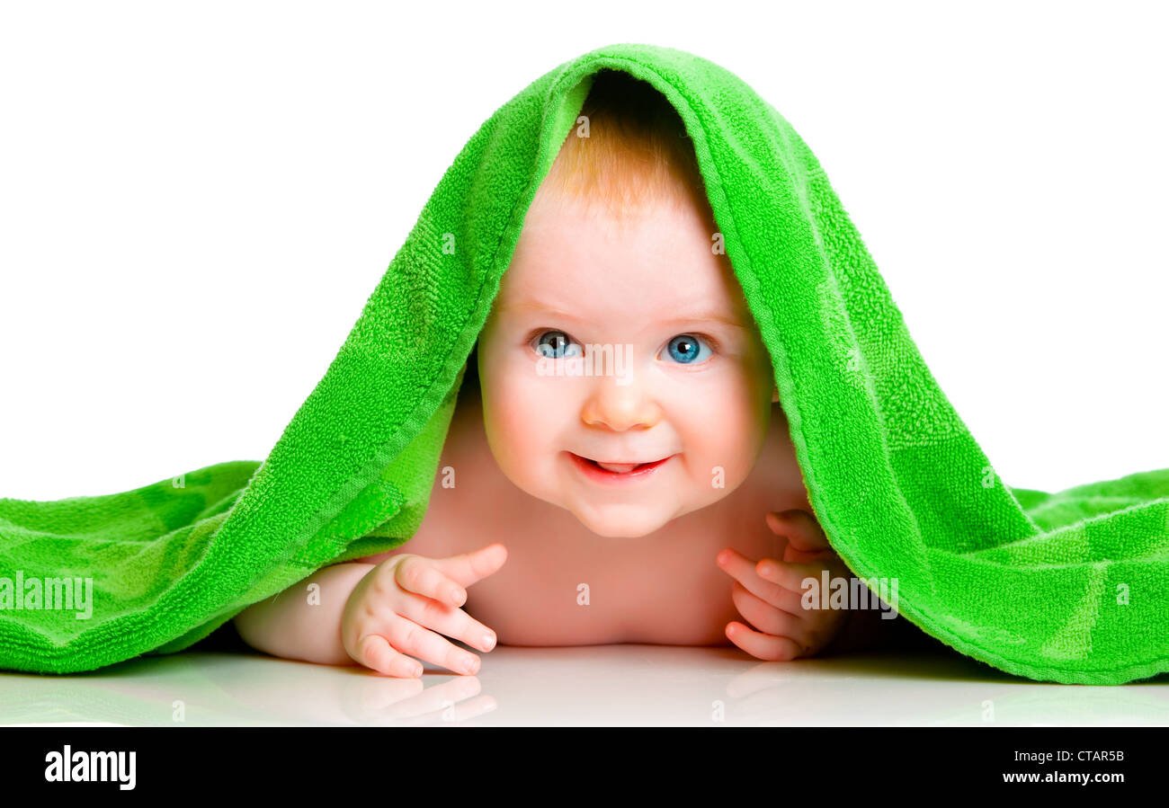 six-month-old baby on a white background Stock Photo - Alamy