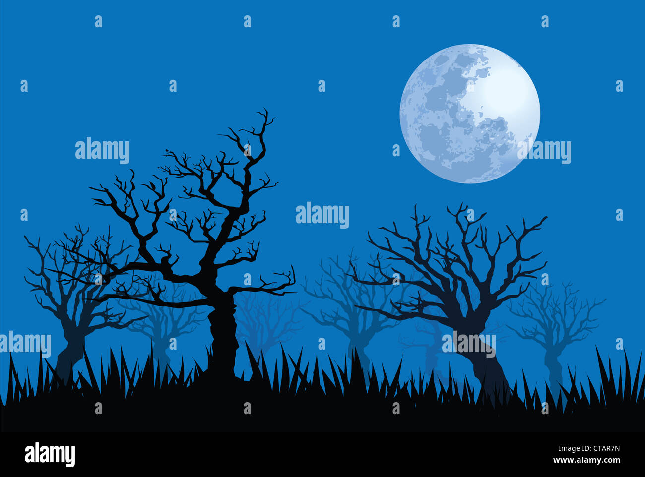 illustrations of spooky full moon night Stock Photo - Alamy