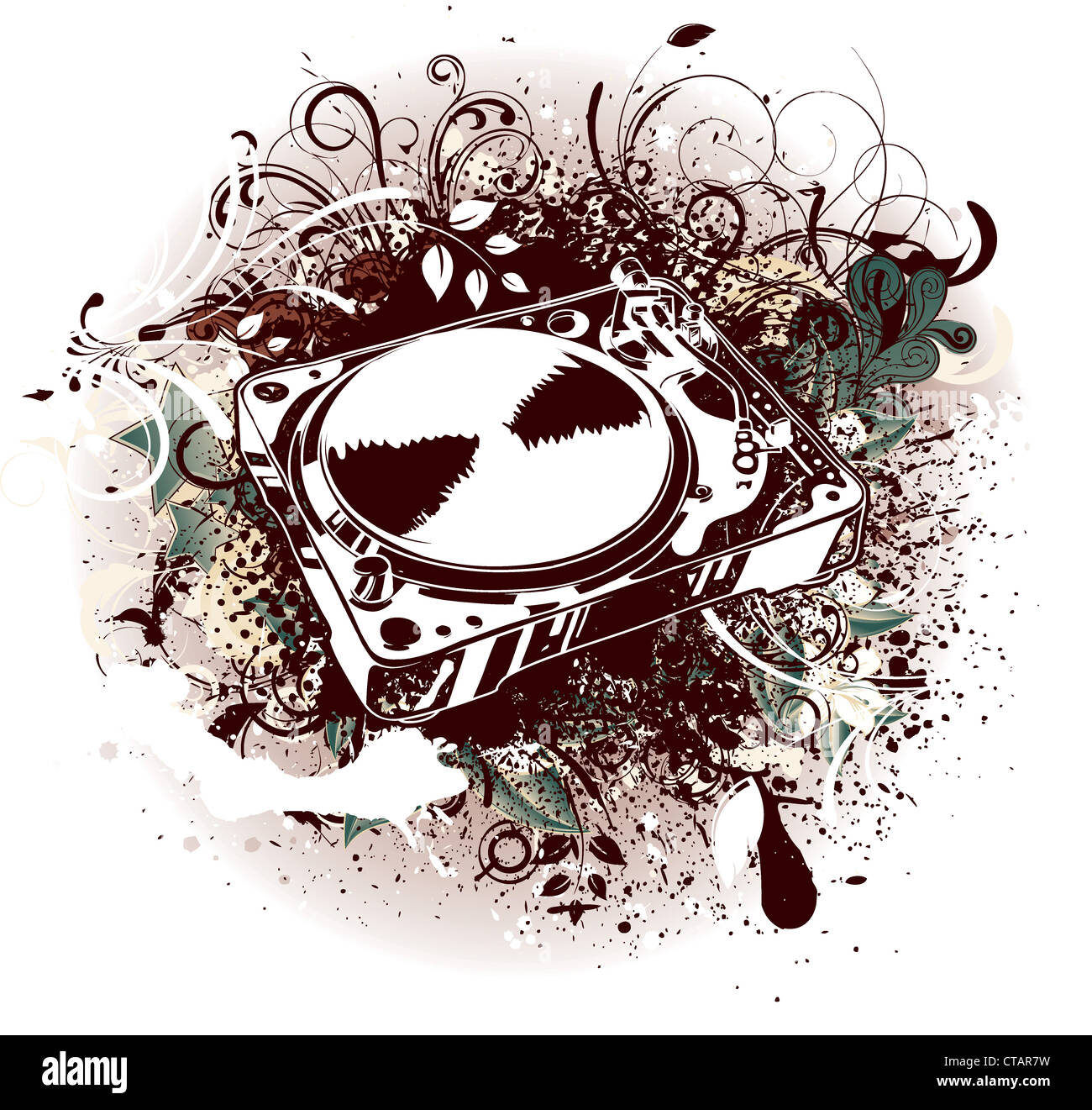 vector music illustration with turntable Stock Photo - Alamy