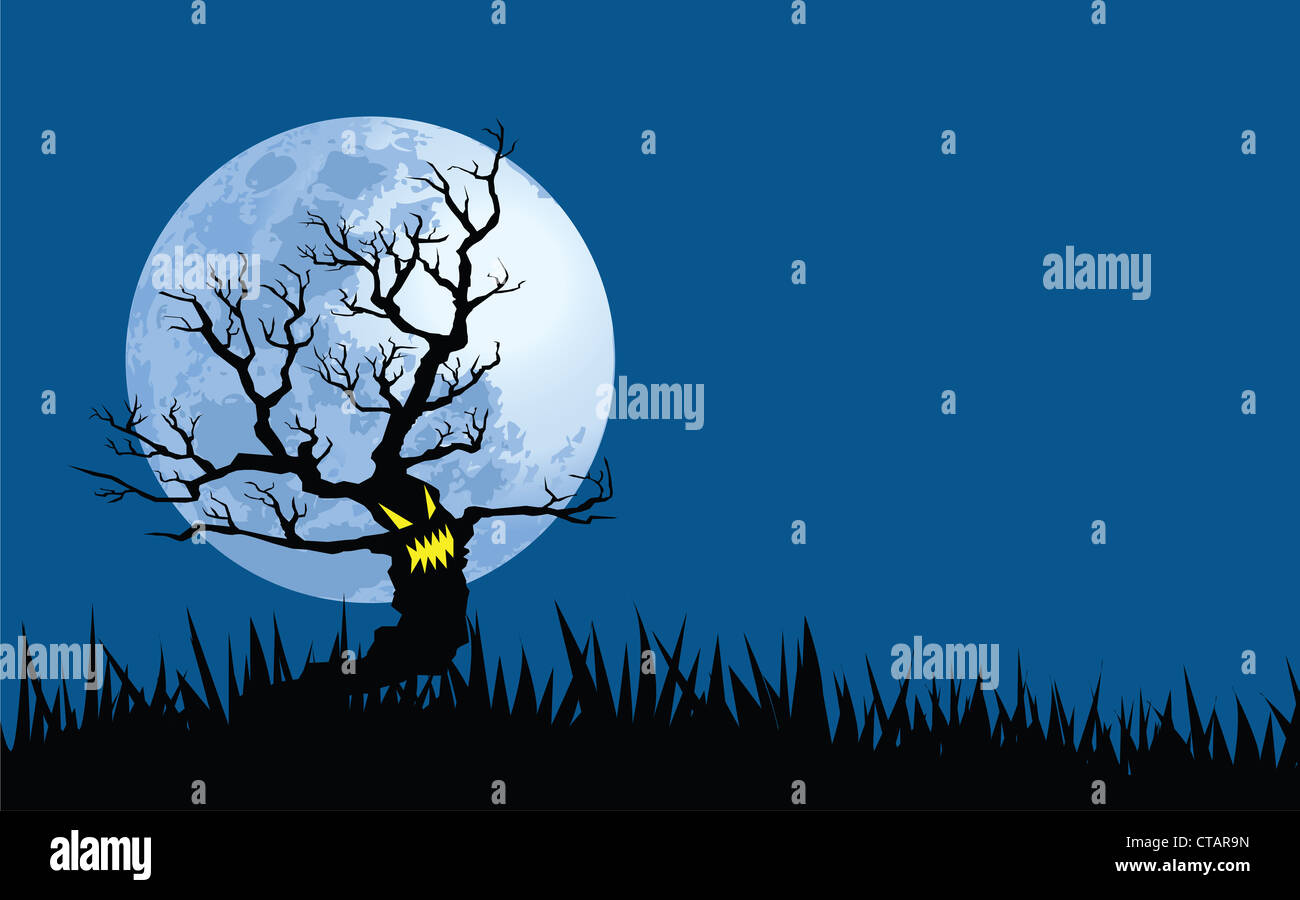 illustrations of spooky full moon night Stock Photo - Alamy