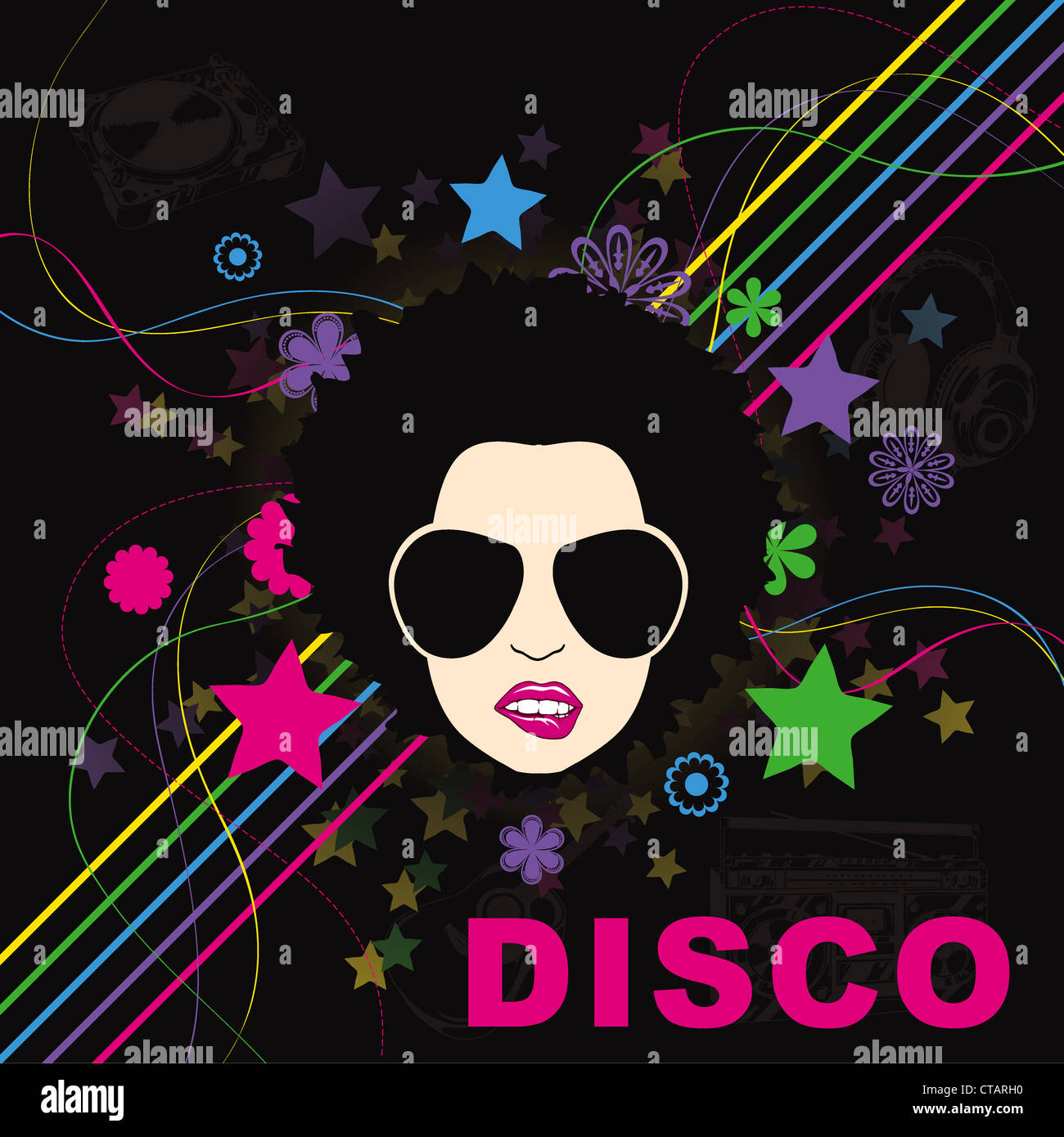 vector disco background with funky face Stock Photo - Alamy