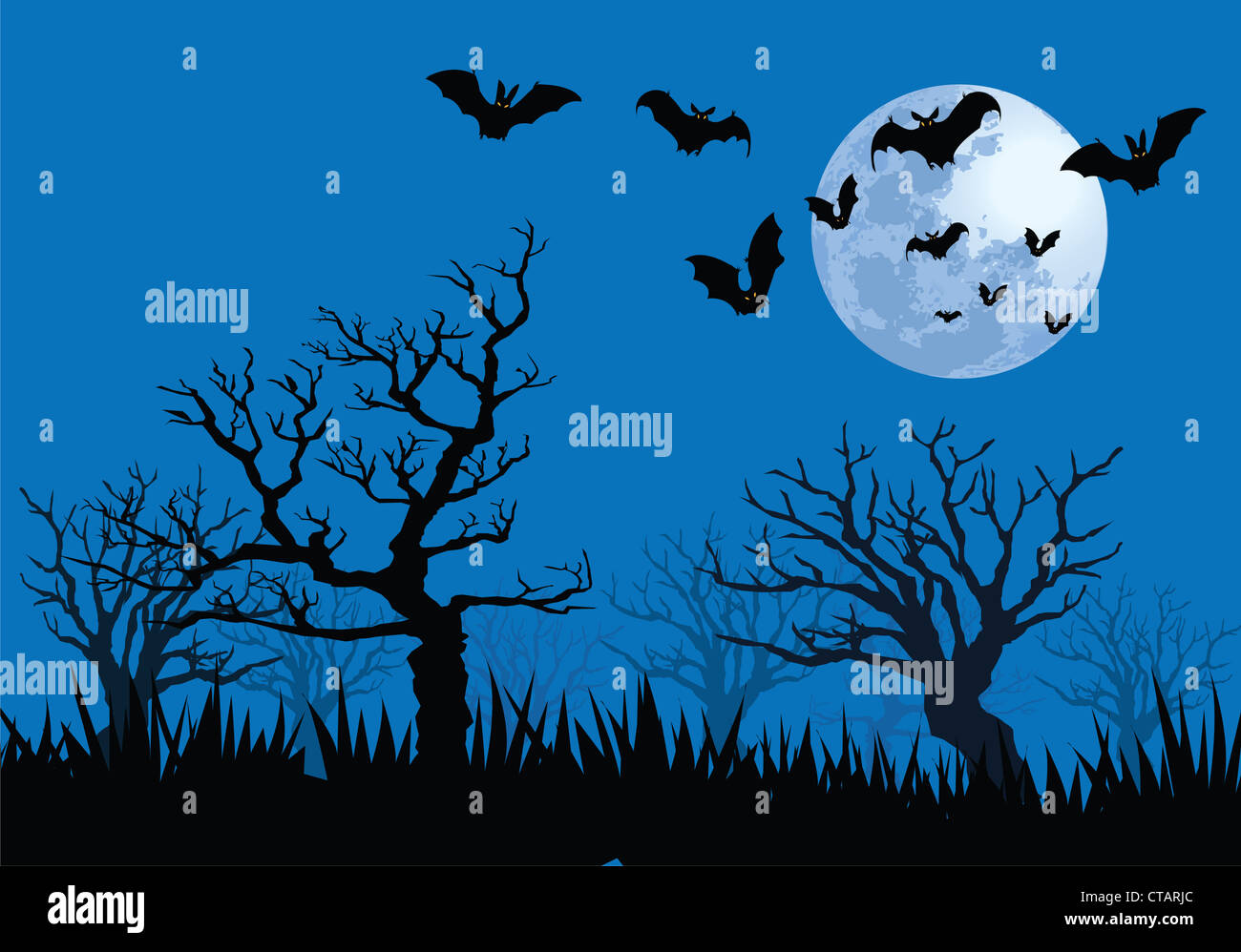 illustrations of spooky full moon night Stock Photo - Alamy