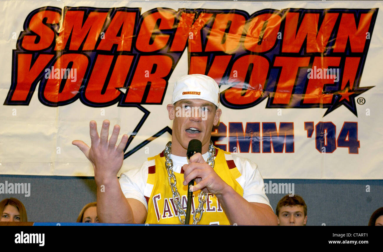 WWE Superstar John Cena speaks at a Smack Down your vote! news ...