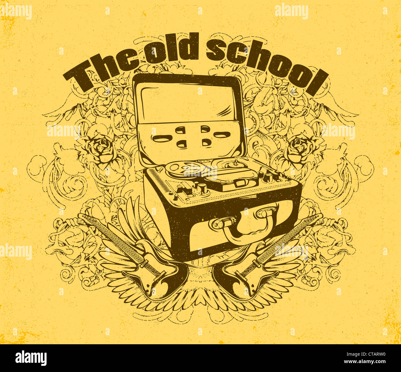 vector vintage music poster with tape recorder Stock Photo - Alamy