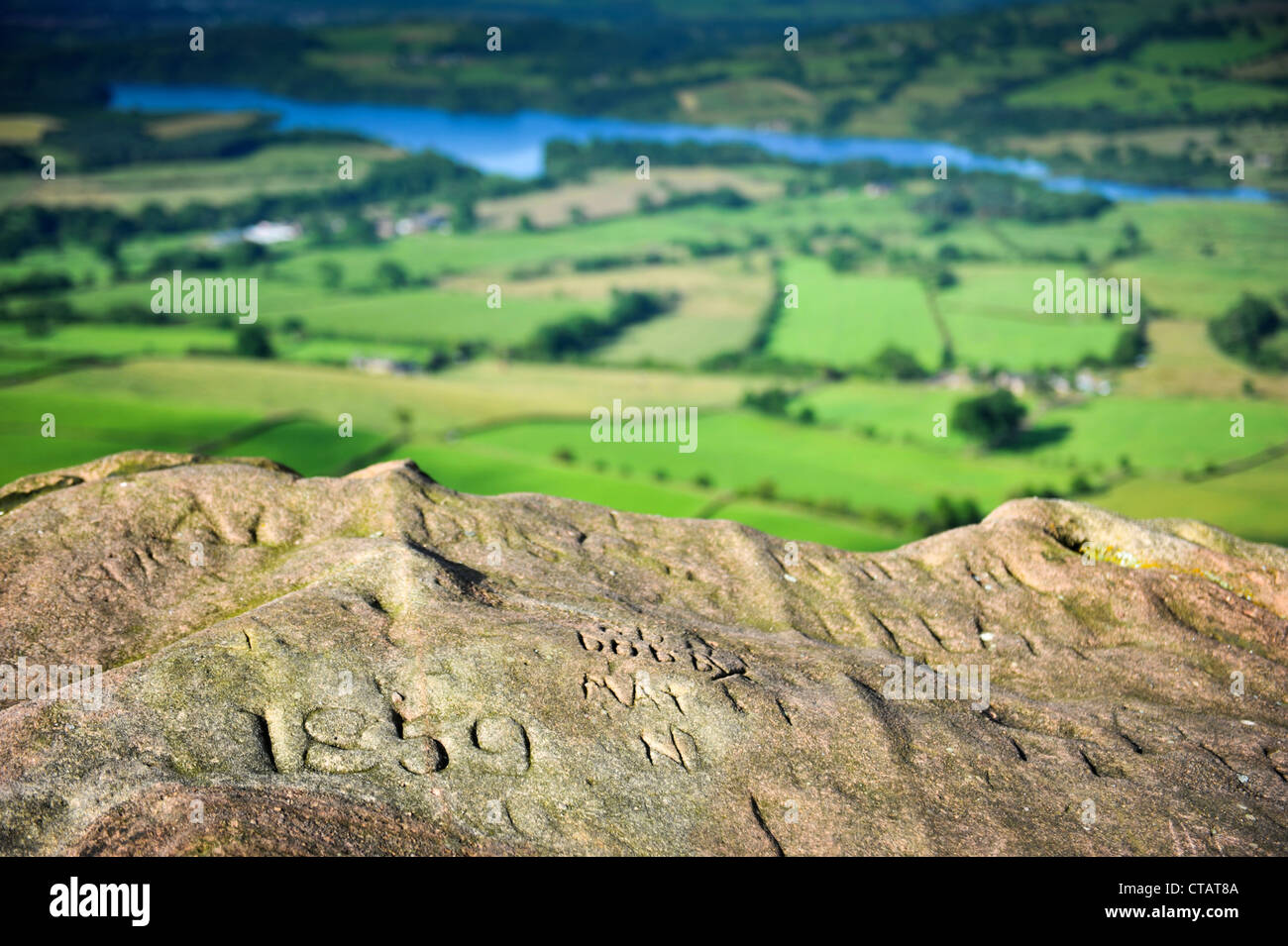 Vandalised rock formations, Hen Cloud, The Roaches, Peak District ...