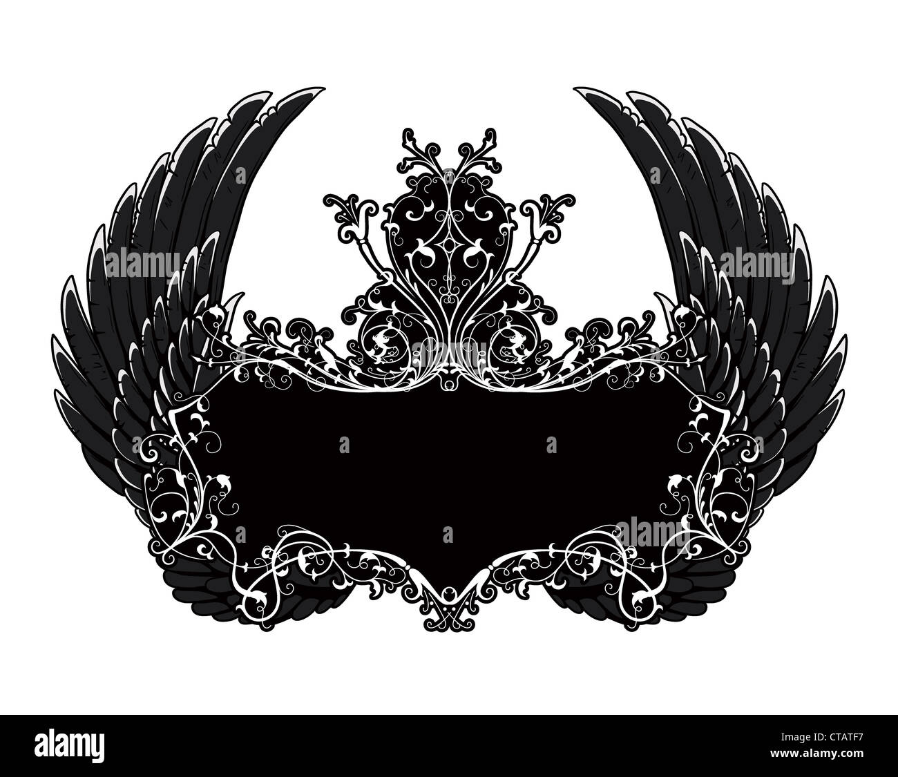 vector elegant floral frame with wings Stock Photo - Alamy