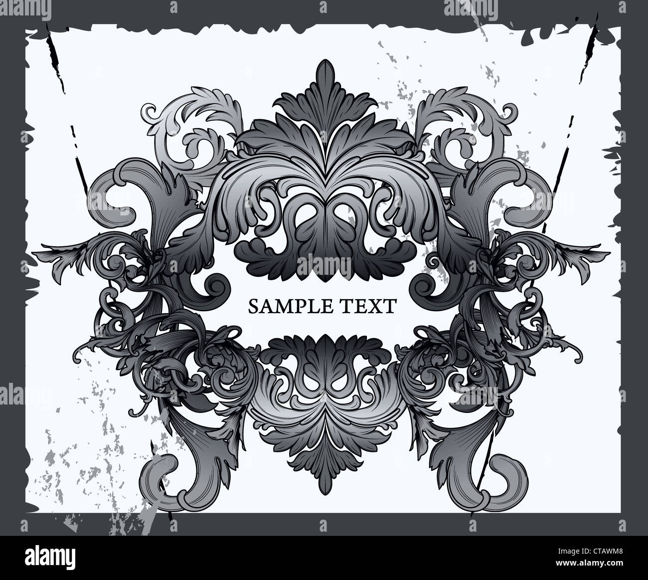 vector baroque floral frame with grunge background Stock Photo - Alamy