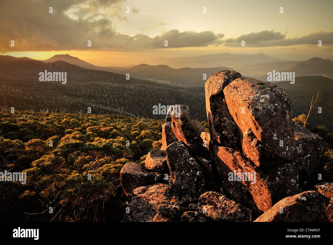 Sunset view at Tasmanias wilderness, Mt Wellington, Hobart, Tasmania ...