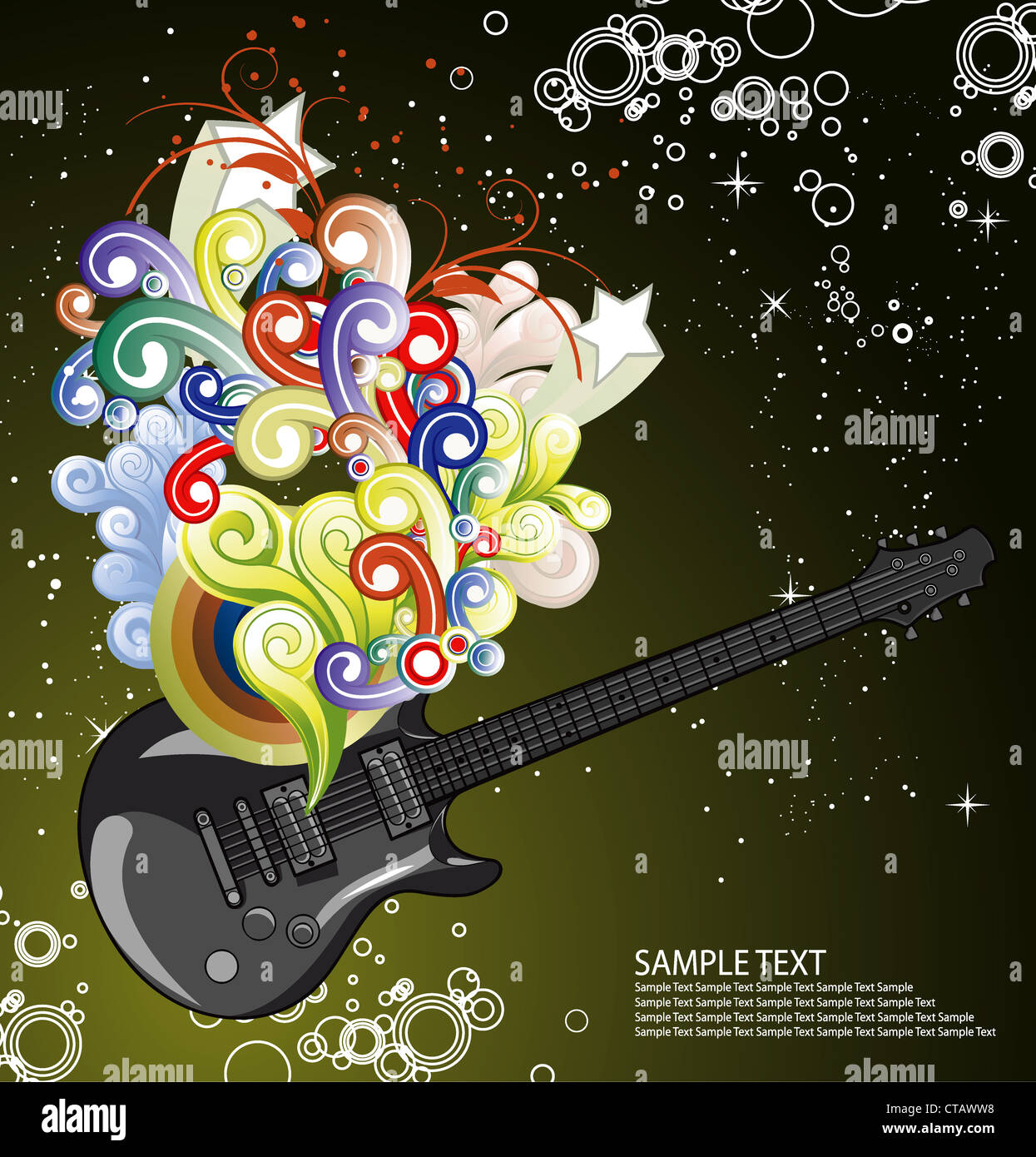 vector music wallpaper with guitar and floral Stock Photo - Alamy