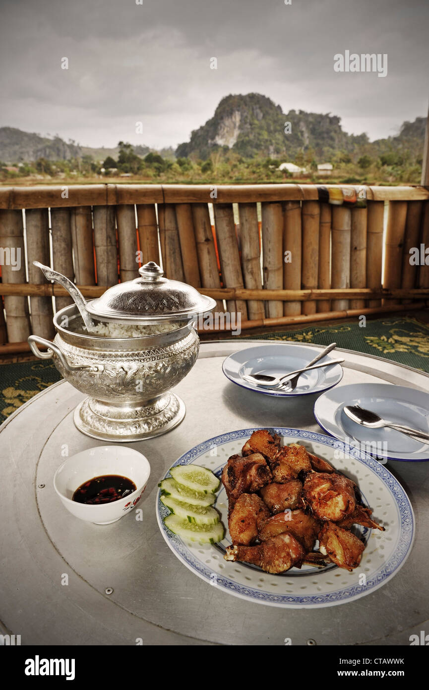 Chicken Dish at terrace of cosy restaurant, Vieng Xai around Sam Neua ...