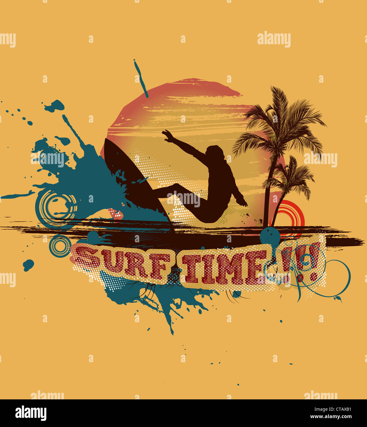 vector summer background with surfer Stock Photo - Alamy