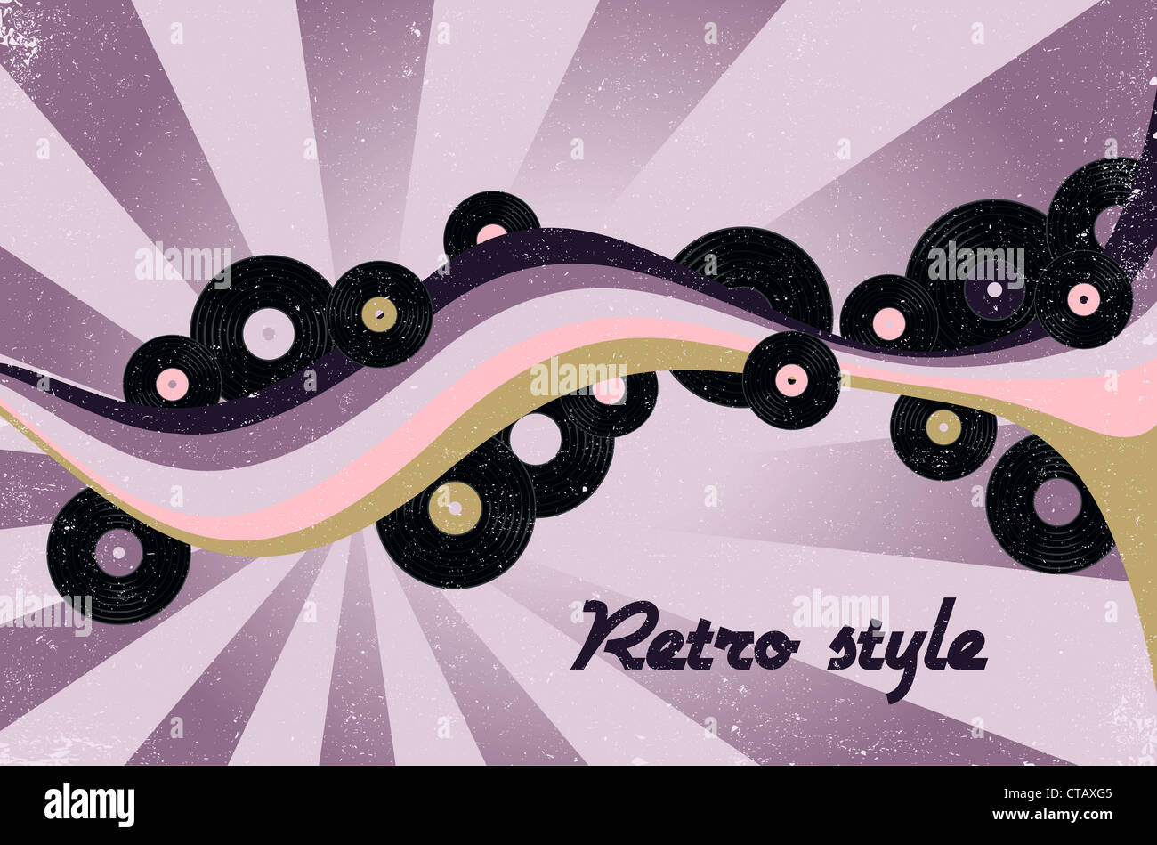 retro music poster with old vinyl records Stock Photo - Alamy