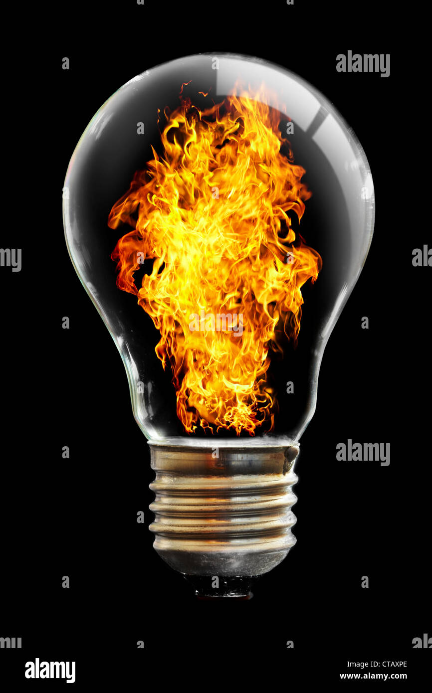 light bulb with fire on the black Stock Photo - Alamy